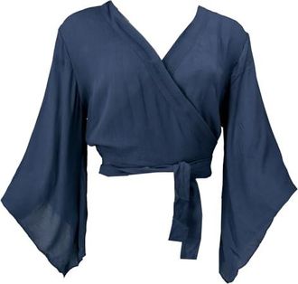 Guru Shop Haut court à manches trompettes pour femme - Synthétique, pétrole, 38