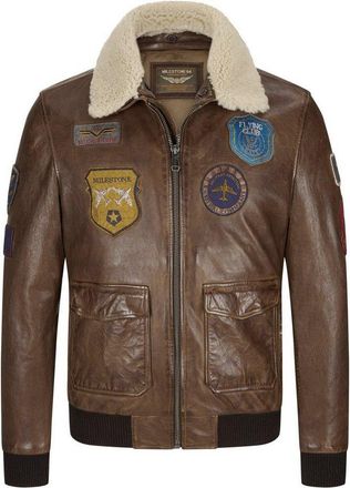 Milestone Lederjacke MSMatti Herren Fliegerjacke mit abnehmbarem Fellkragen