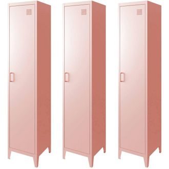 Sweeek Armoire chambre en m&eacute;tal rose. 4 espaces de rangement. L 180 x l 38 x H 38cm