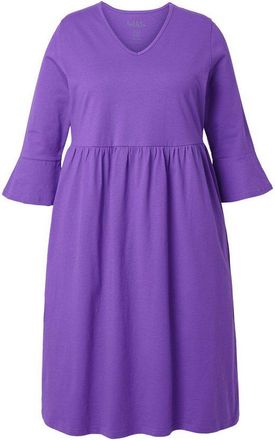 Ulla Popken Maxikleid Jerseykleid A-Linie- V-Ausschnitt 3/4-Volantarm