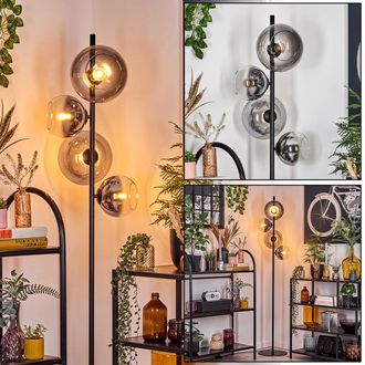 HOFSTEIN Stehleuchte Dagan, Stehlampe aus Metall/Glas in Schwarz/Rauch/Klar, Leuchte im Retro/Vintage-Design mit Glasschirmen (&Oslash; 15; 20 cm) u. Fu&szlig;schalter, 160