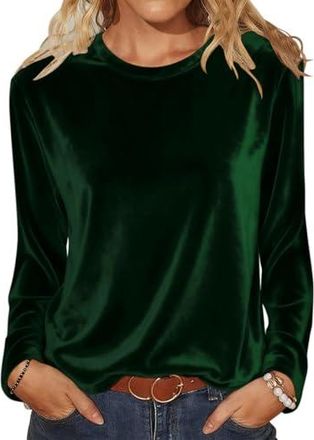 Minetom Haut &Agrave; Manches Longues en Velours pour Femmes Col Rond Tops T-Shirt Chemisier &Eacute;l&eacute;gant Pullover Blouse D&eacute;contract&eacute; A Vert L