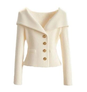 Generic Cardigan tricot&eacute; &agrave; boutons haut de gamme pour femme - Haut de gamme - Tendance - Automne et hiver, blanc, M