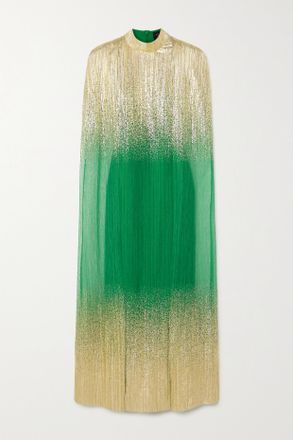 Dima Ayad Set Aus Robe Und Cape Aus Plissiertem T&uuml;ll In Metallic-optik - Gr&uuml;n