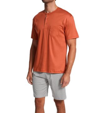 CALIDA Herren, Kurz-Pyjama, aus der Serie Relax Selected, in Mandarine orange, T-Shirt durchgekn&ouml;pft, aus 100% Supima Baumwolle