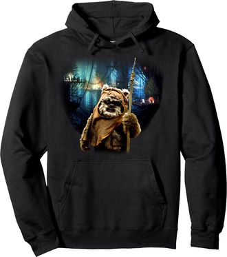 Star Wars Ewok In Front Of Village Portrait Pullover Hoodie