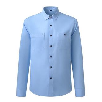 AlltheMen Chemise en Denim Homme Boutonn&eacute;e Slim Fit Veste en Jean Double Poches Comfort Iconic Shirt Pur Coton Bleu Clair S