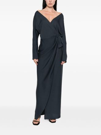 Cortana Silk Wrap Dress - Navy