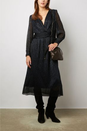 Gerard Darel Robe de soir&eacute;e cache-coeur en lam&eacute; - JOSIAH - Encre