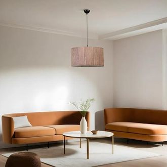 Opviq Elegant Chandelier with Metal Body & Bamboo Cap, 45 cm Diameter, Adjustable Height, E27 Socket, Brown & Black | Perfect for Modern Interiors