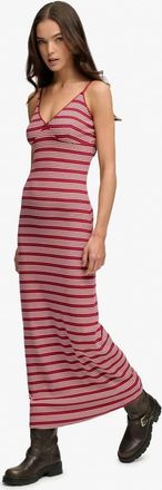 Superdry Robe longue en jersey c&ocirc;tel&eacute; &agrave; rayures - Rouge bordeaux