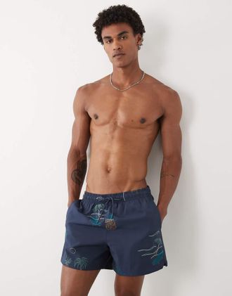 Abercrombie & Fitch Short de bain &agrave; enfiler avec broderies - Bleu marine