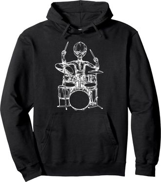Seembo Alien spielt Schlagzeug Lustiger Weltraumschlagzeuger Rockmusiker Pullover Hoodie