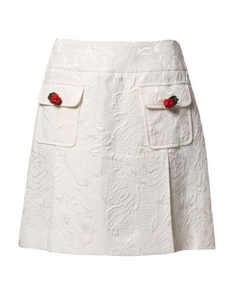 Dolce & Gabbana Womens White Floral Brocade High Waist Mini Skirt Co+se+vi