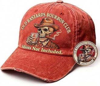 Generic Old Bastards Bourbon Club Collectors Edition Set Vintage R&eacute;glable Skull Baseball Cap pour Hommes Femmes Chapeau Outdoor pour les amoureux, Rouge, 58