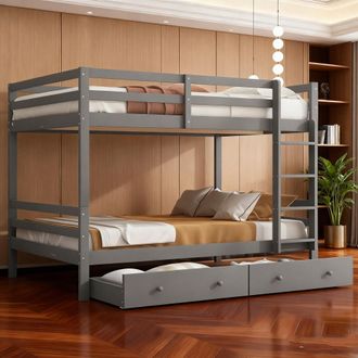 Generic Zusatzbett 140x200 grau - Ausgestattet mit erh&ouml;hten Aufbewahrungsschubladen und Gel&auml;ndern f&uuml;r die Sicherheit der Kinder