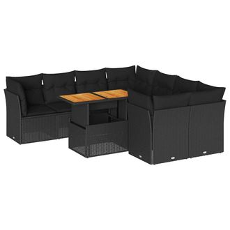 vidaXL Vidaxl - Set Divani Da Giardino 9 Pz Con Cuscini Nero In Polyrattan