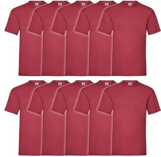 Fruit Of The Loom Lot de 10 t-shirts originaux pour homme, rouge foncé + sac en tissu Myshirt, S
