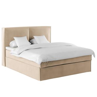 Studio Copenhagen home24 Premium Boxspringbett mit Kopfteil 200 x 200cm Samt Vaia Braun H3 130 cm