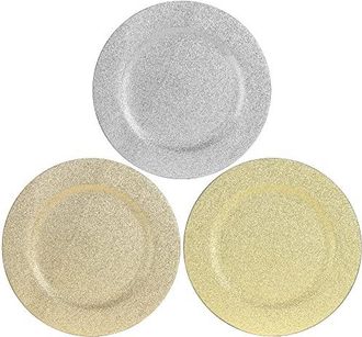 Com-Four 3x sous-assiettes - soucoupes scintillantes r&eacute;utilisables comme d&eacute;corations de table - assiettes d&eacute;coratives pour mariages, f&ecirc;tes de famille ou No&euml;l -