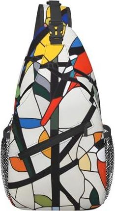 Generic Sacoche Tactique Oiseau abstrait g&eacute;om&eacute;trique R&eacute;glable Sac De Poitrine Polyester Sling Sac &agrave; Dos pour Homme Voyage Camping