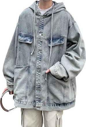 Generic Mens Lightweight Jackets Classic Washed Deinm Hoodie Long Sleeve Trucker Jacket Outwear Blue XX Large