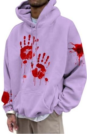 Generic Sweat &agrave; capuche dHalloween pour homme, pull &agrave; capuche avec empreintes de main de sang dHalloween | Pull tendance pour les vacances, lavande, XXL