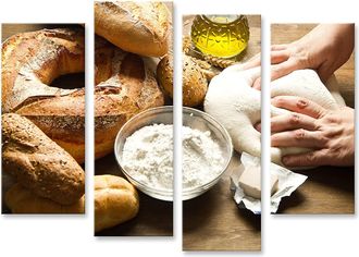 Islandburner Bild auf Leinwand Bäckerei Mehl Kneten Teig Tisch Bilder Wandbilder Poster