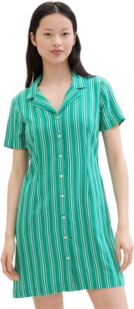 Tom Tailor Damen Basic Mini Shirt-Kleid mit Streifen, green white vertical stripe, XS