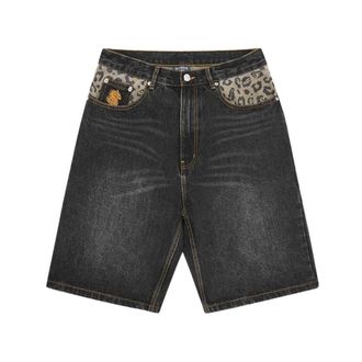 Billionaire Boys Club Leopard Print Panel Astro Denim Shorts - - Shorts - Herren - Schwarzk - W36