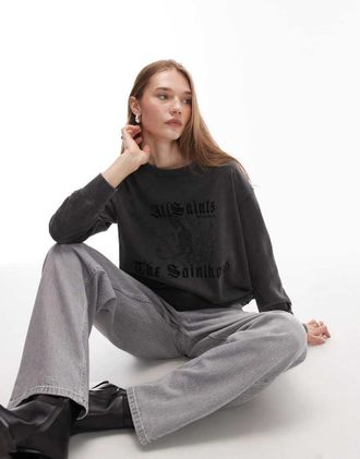AllSaints Novus Pippa - Sweat - Noir d&eacute;lav&eacute;