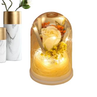 Generic Infinity-Rosenstrau&szlig; - Konservierte Rosen mit LED-Sockel, 14,9 x 10,5 cm gro&szlig;e Glaskuppelabdeckung, ewiges Blumenarrangement, Romantisches Heimdekor-G