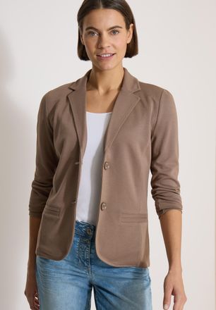 Cecil Kurzblazer CECIL, Damen, Gr. XXL (46), cocoa taupe, Stoff, 74% Viskose, 24% Polyester, 2% Elasthan, unifarben, regular fit normal, V-Ausschnitt, norma