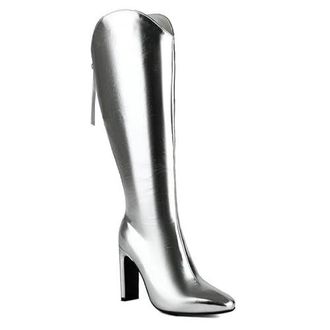 Generic Escarpins &agrave; talons hauts &agrave; bout carr&eacute; pour femme - Minimaliste - Couleur unie - Avec fermeture &eacute;clair dans le dos, Argent&eacute;., 37.5 EU