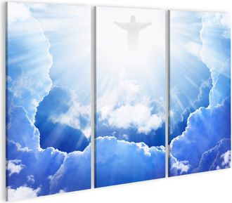 Islandburner Bild auf Leinwand Jesus Christus am blauen Himmel mit Wolken, helles Licht vom Himmel, Auferstehung, Ostern Wandbild Leinwandbild Kunstdruck Poster 13