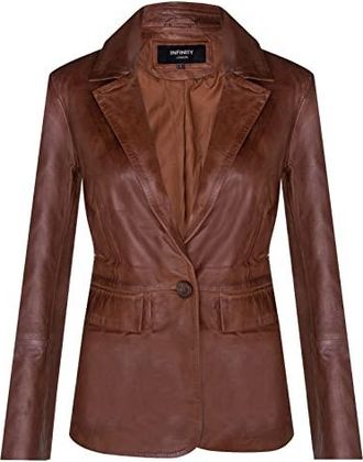 Infinity Leather Veste Classique Bronzer en Cuir Véritable Pour Femme Avec un Bouton