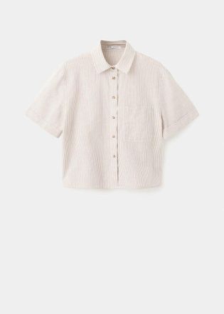 Mango Chemise rayures manches courtes sable - Femme - XXS - MANGO