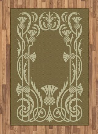 Abakuhaus Jugendstil Teppich, Ananas-Border, Flachgewebe Deko-Teppiche für das Wohn-,Schlaf-, und Essenszimmer, 120 x 180 cm, Grün Sepia