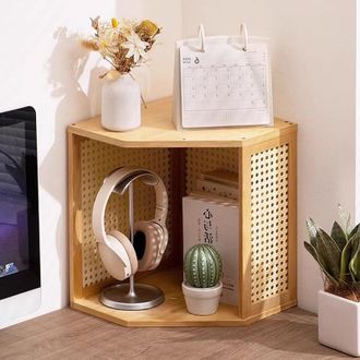 Generic Eckregal, Multifunktionales Stapelbares Eckbücherregal aus Bambus, Schreibtischregal for Wohnzimmer, Schlafzimmer, Büro, Klassenzimmer (1 Stück)