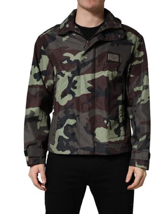 Dolce & Gabbana Mens Multicolor Camouflage Hooded Bomber Jacket Nylon Polyester Clothing
