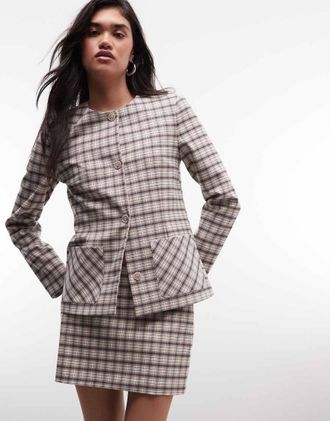 Asos blazer ajust&eacute; sans col &agrave; carreaux-Multi