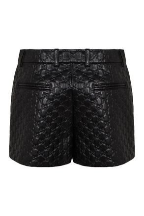 Gucci Womens Leather High-Waist Embossed Shorts Black