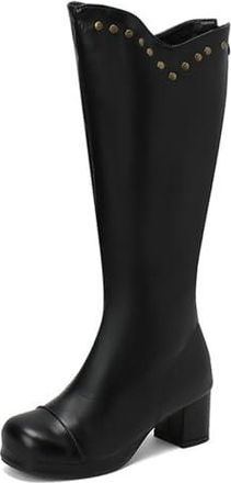 Generic Bottes déquitation gothiques à talons carrés pour femme avec fermeture éclair à larrière, Noir, 39.5 EU