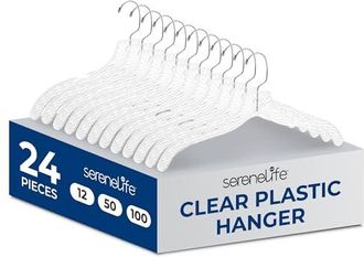 SereneLife 24 St&uuml;ck transparente Kunststoff-Kleiderb&uuml;gel - leichte, rutschfeste Kleiderb&uuml;gel mit eingekerbten Schultern und Drehhaken f&uuml;r Kleidung, Hemden, Anz&uuml;g