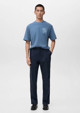 Mango T-shirt 100 % coton texte bleu ciel - Homme - XXL - MANGO MAN