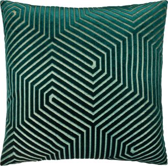 Riva Paoletti Evoke Samt-Kissenbezug - Luxuri&ouml;ser dekorativer quadratischer Kissenbezug mit Chevron-Muster (Smaragdgr&uuml;n - 55x55cm), Smaragd