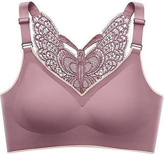 Generic Soutien-gorge d&eacute;t&eacute; confortable en soie glac&eacute;e pour femme - Grand dos - Tour de poitrine - Sans anneau en acier, violet, 4XL