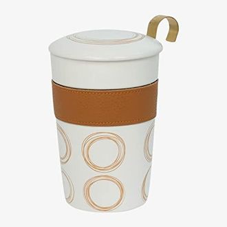 Eigenart Teaeve 80057-C Circular Cognac Gobelet &agrave; double paroi en porcelaine avec couvercle et passoire en acier inoxydable Sans BPA 350 ml