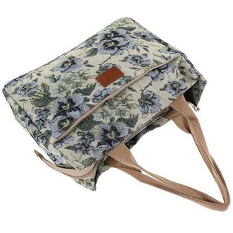 Valiclud WRITWAA Paquet Fourre-Tout en Toile &agrave; Motif Floral Vert pour Femmes Grand Paquet &agrave; Main Zipp&eacute; L&eacute;ger et R&eacute;sistant pour Shopping Loisirs Travail et Voya