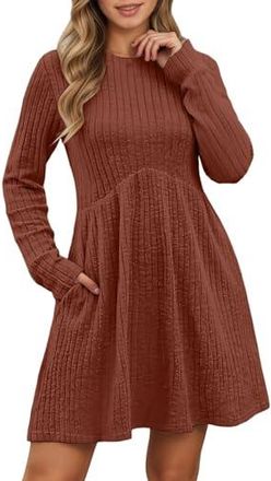Generic Robes boh&egrave;me 2026 pour femmes, robe unie en tricot polaire irr&eacute;gulier avec jupe &eacute;vas&eacute;e, caf&eacute;, 3XL
